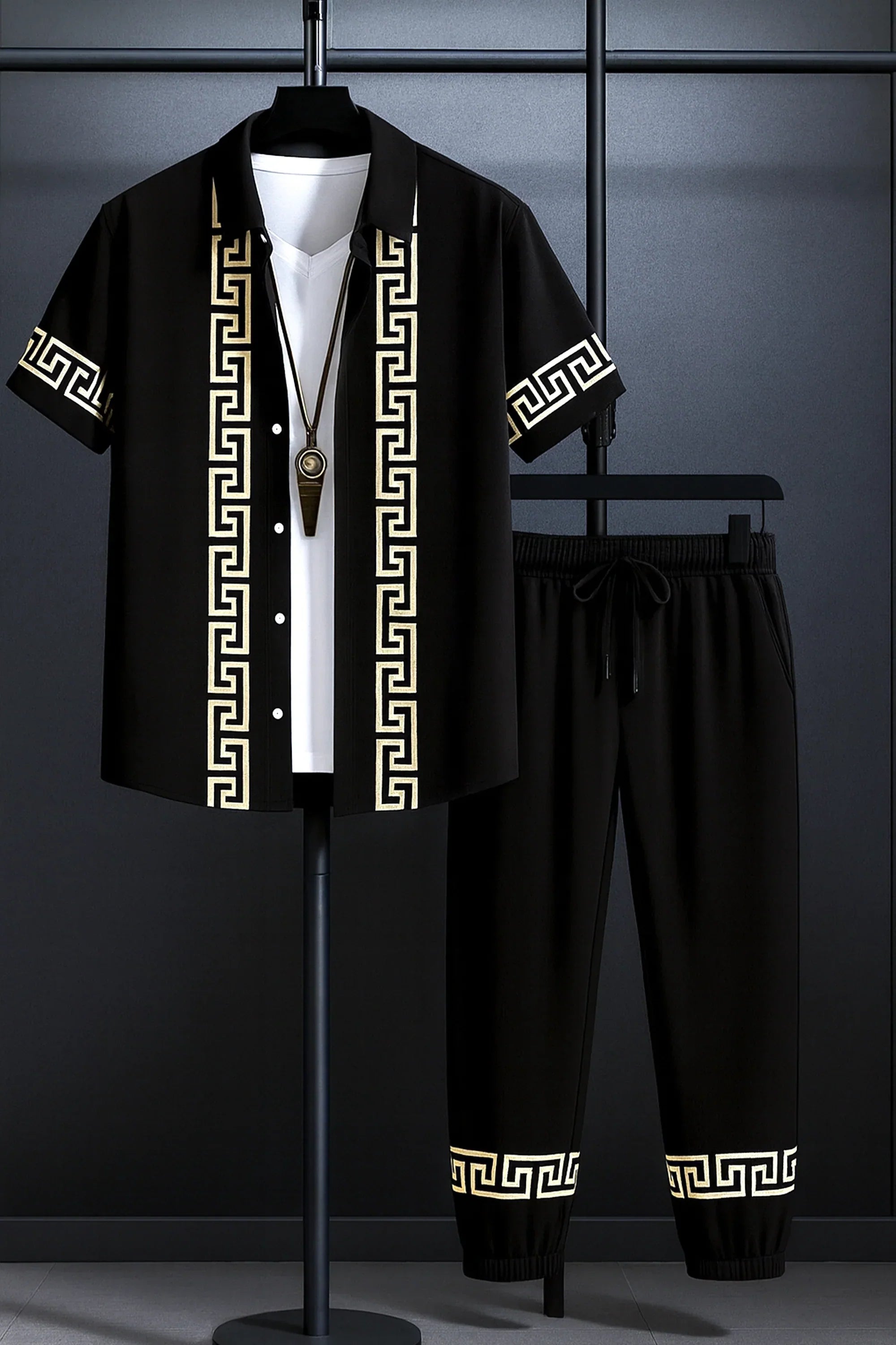 Black Border Men's Casual Half Sleeve Shirt and Full Pant Set - XPCRDF ...